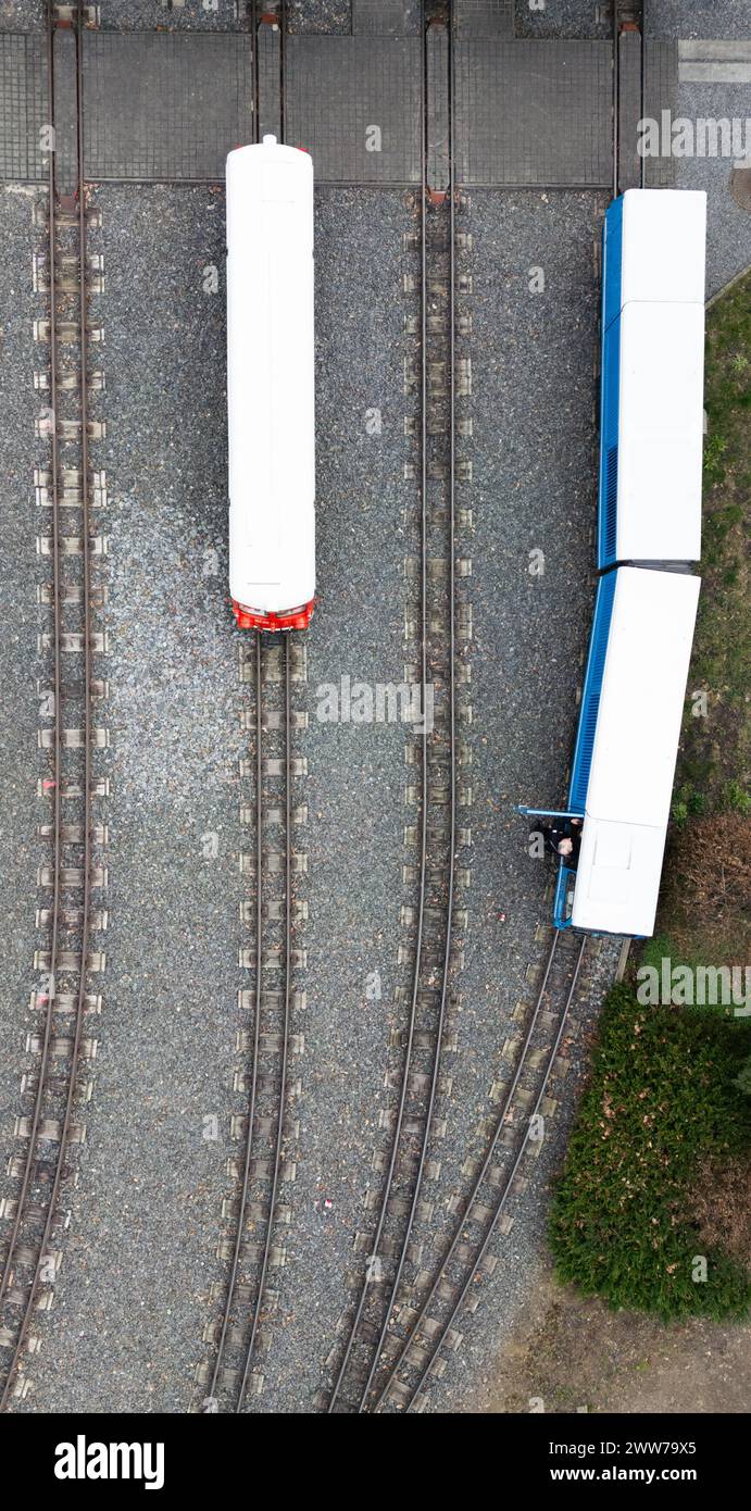 22 March 2024, Saxony, Dresden: The electric locomotives EA01 (l) and ...