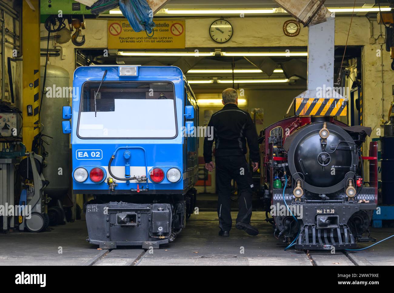 22 March 2024, Saxony, Dresden: The electric locomotive EA02 (l) and ...