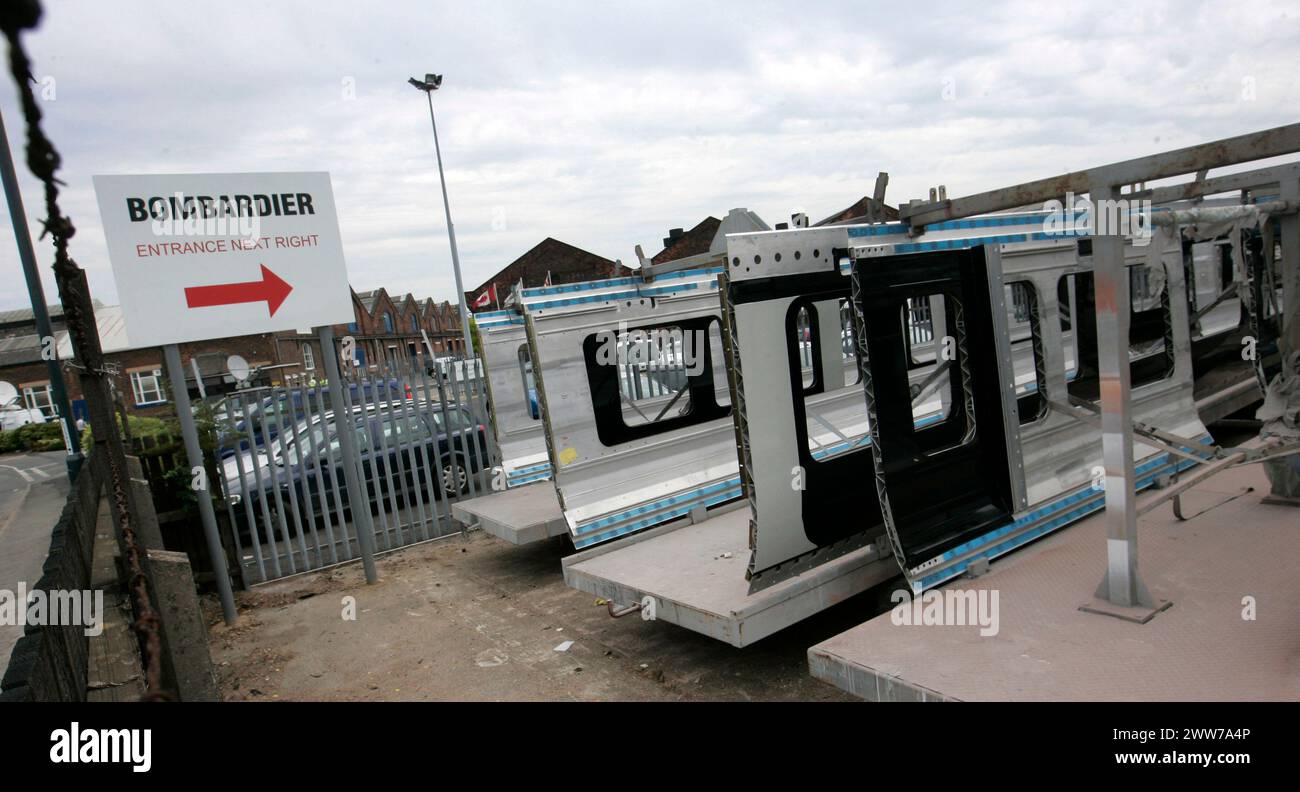 File photo showing trains being made at Bombardier's Derby factory ...