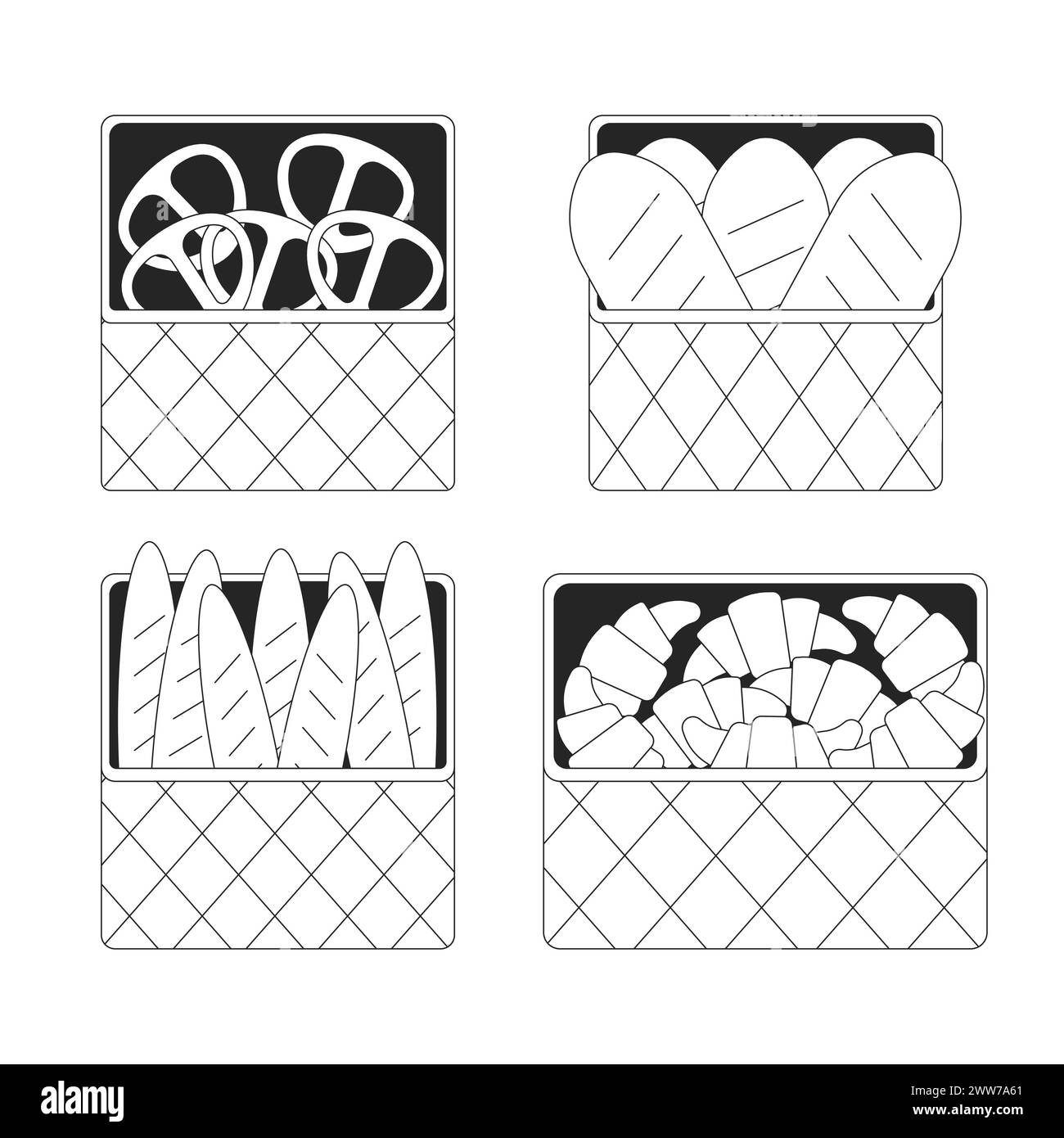 Bakery products black and white 2D line cartoon objects set Stock ...