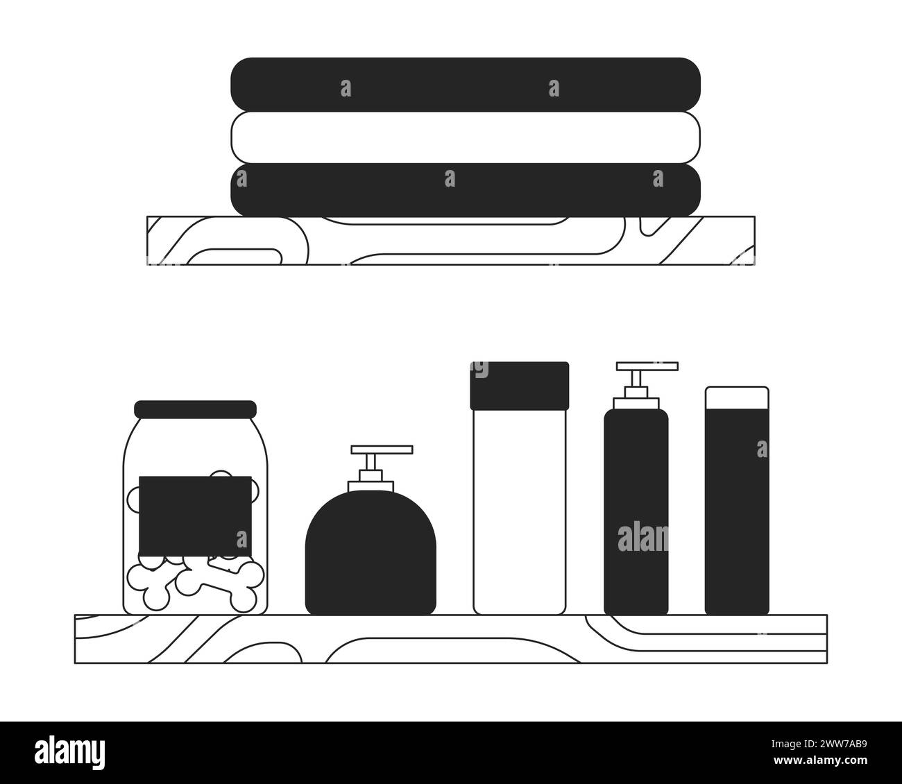 Toiletries On Shelves Black And White 2d Line Cartoon Objects Set Stock Vector Image And Art Alamy