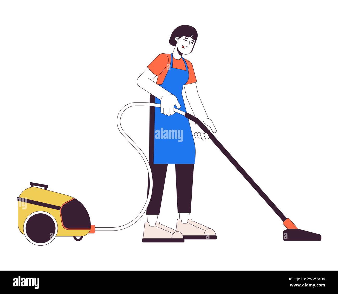 Asian woman with vacuum cleaner 2D linear cartoon character Stock ...