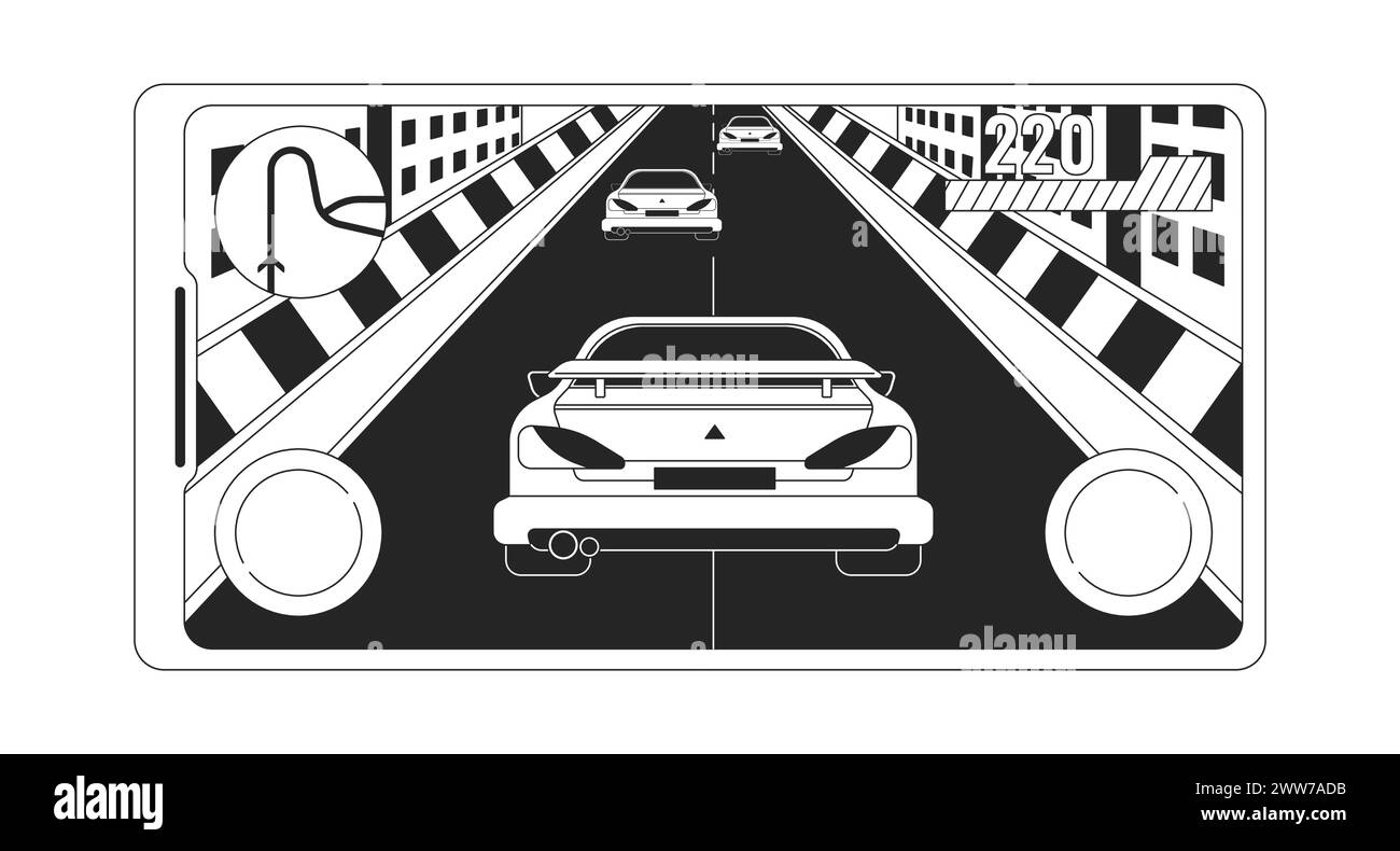 Mobile Car Racing Game Black And White 2d Line Cartoon Object Stock
