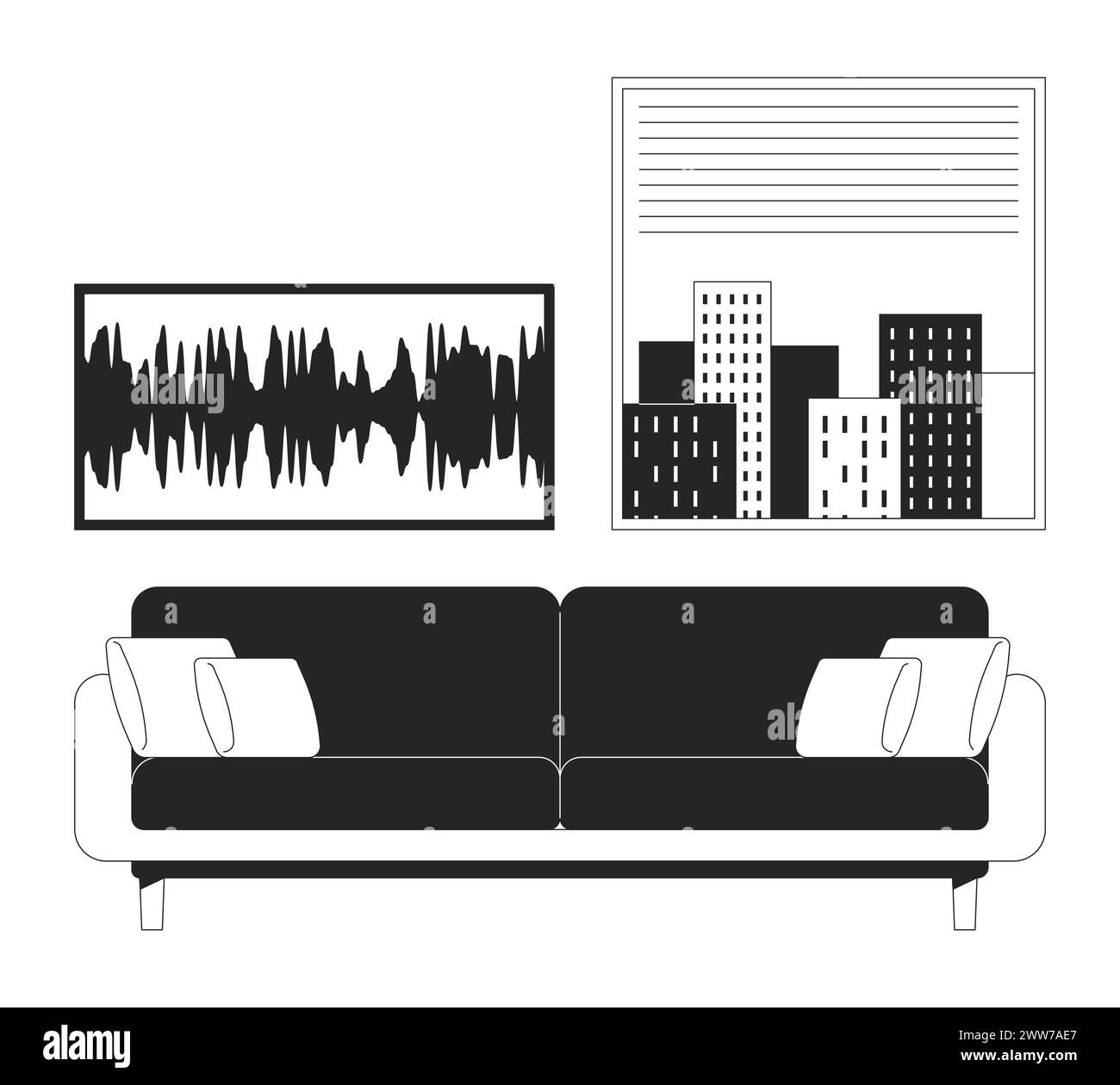 Interior design of living room 2D linear cartoon objects se Stock ...