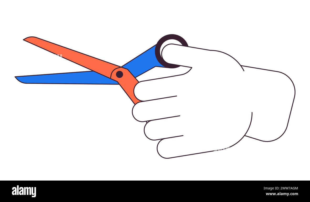 Holding scissors linear cartoon character hand illustration Stock ...