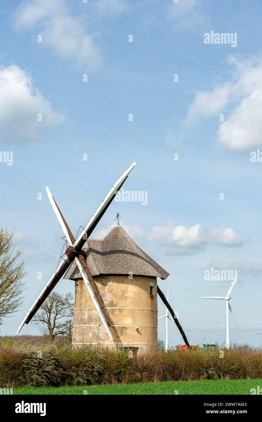 Windmill on the N151 road towards Ouanne with wind turbine in the ...