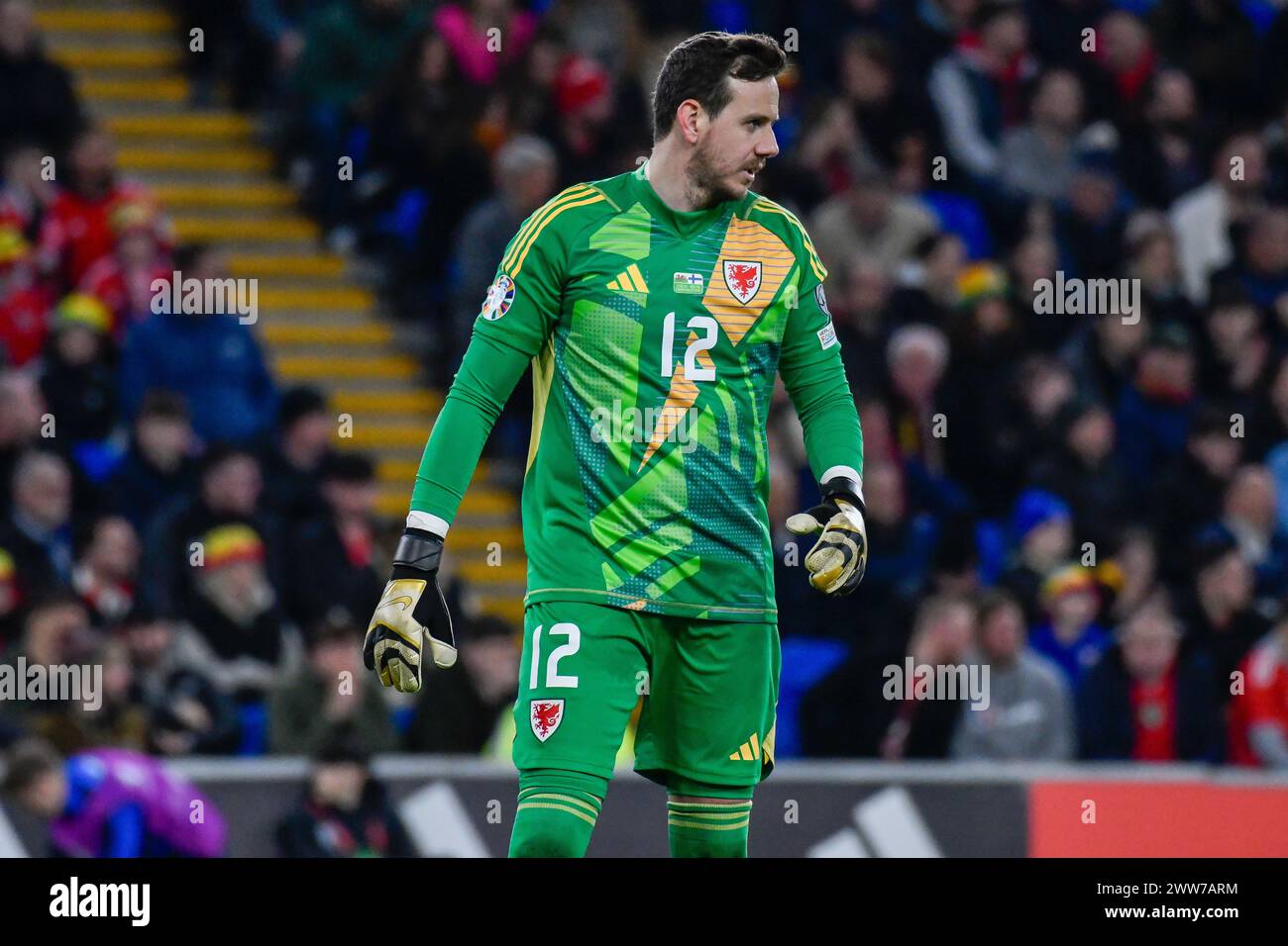 Cardiff, Wales. 21 March 2024. Goalkeeper Danny Ward of Wales during ...