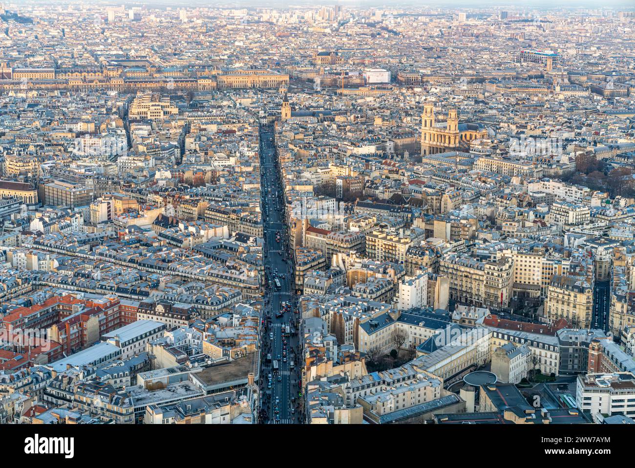 Overhead view of Rue de Rennes leading to Saint-Sulpice Church in Paris ...