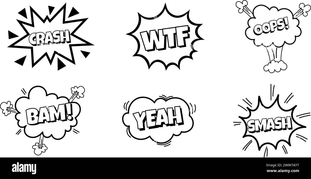Pow comic bubble collection. Sound dialogue speech bubbles with word - Crash, Oops, Yeah and ...