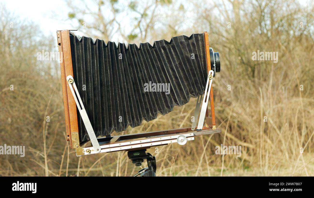 Large format vintage camera details closeups, wooden large format 24X30 ...