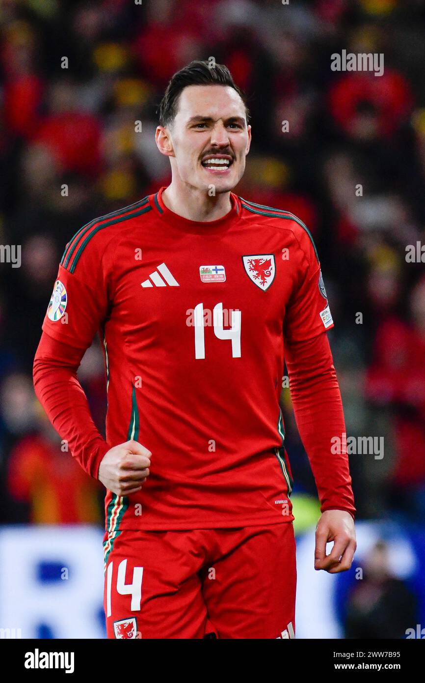Cardiff, Wales. 21 March 2024. Connor Roberts of Wales during the UEFA ...