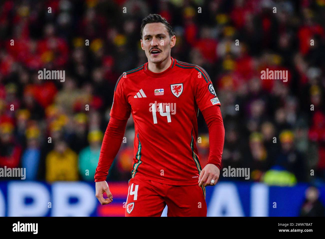 Cardiff, Wales. 21 March 2024. Connor Roberts of Wales during the UEFA ...