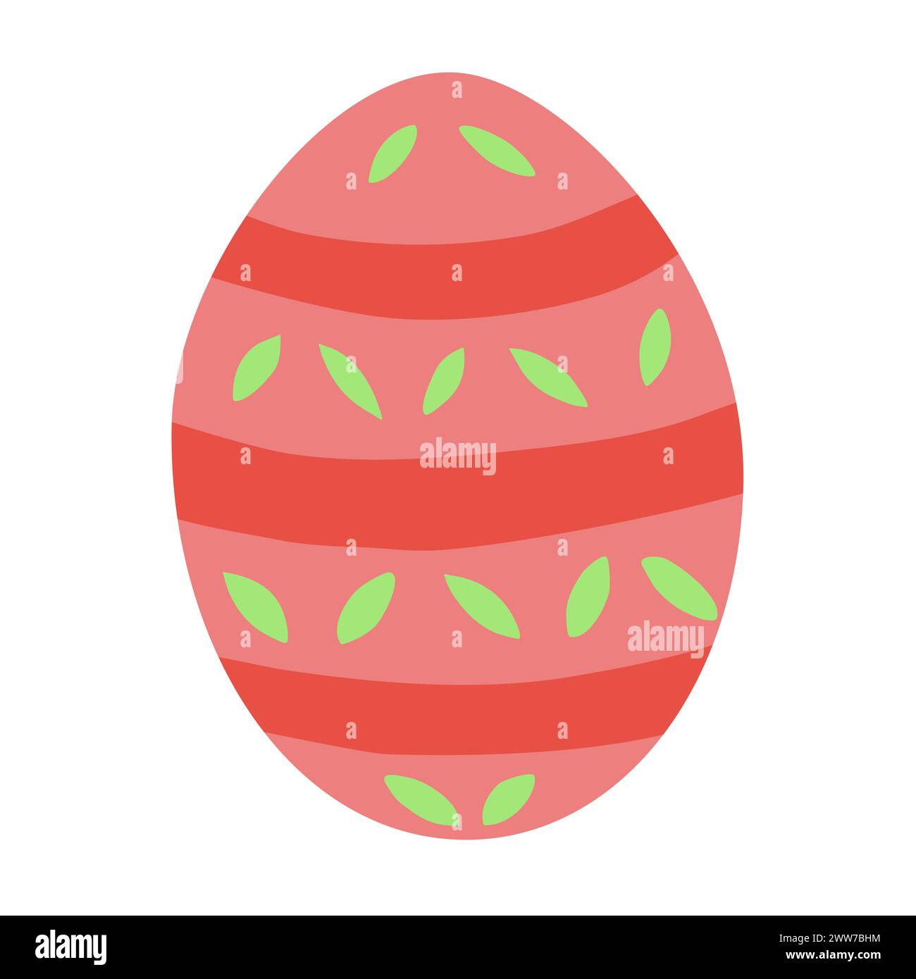Egg with stripes and green leaves, Easter holiday design element, vector illustration Stock ...