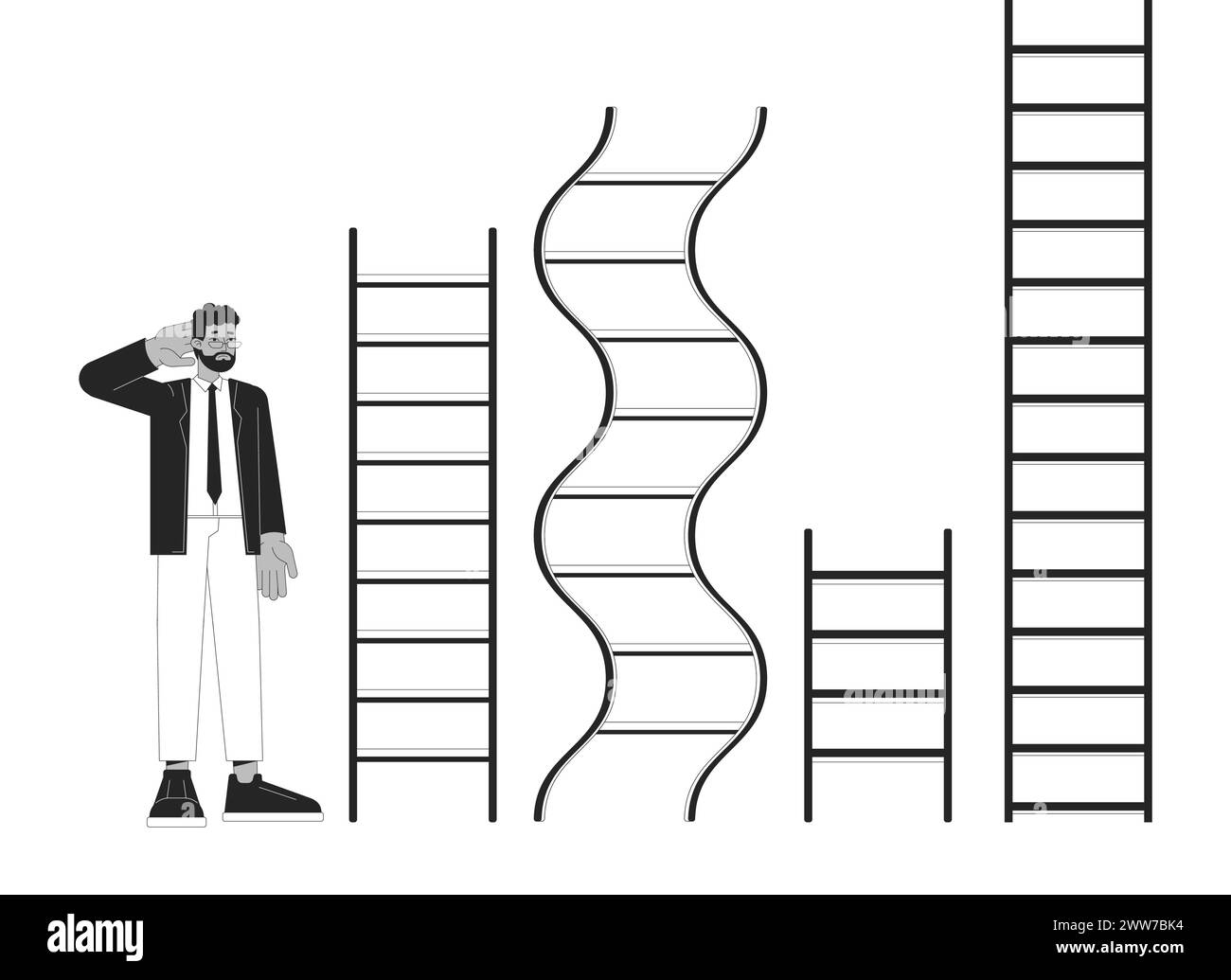 Different career ladders black and white 2D illustration concept Stock ...