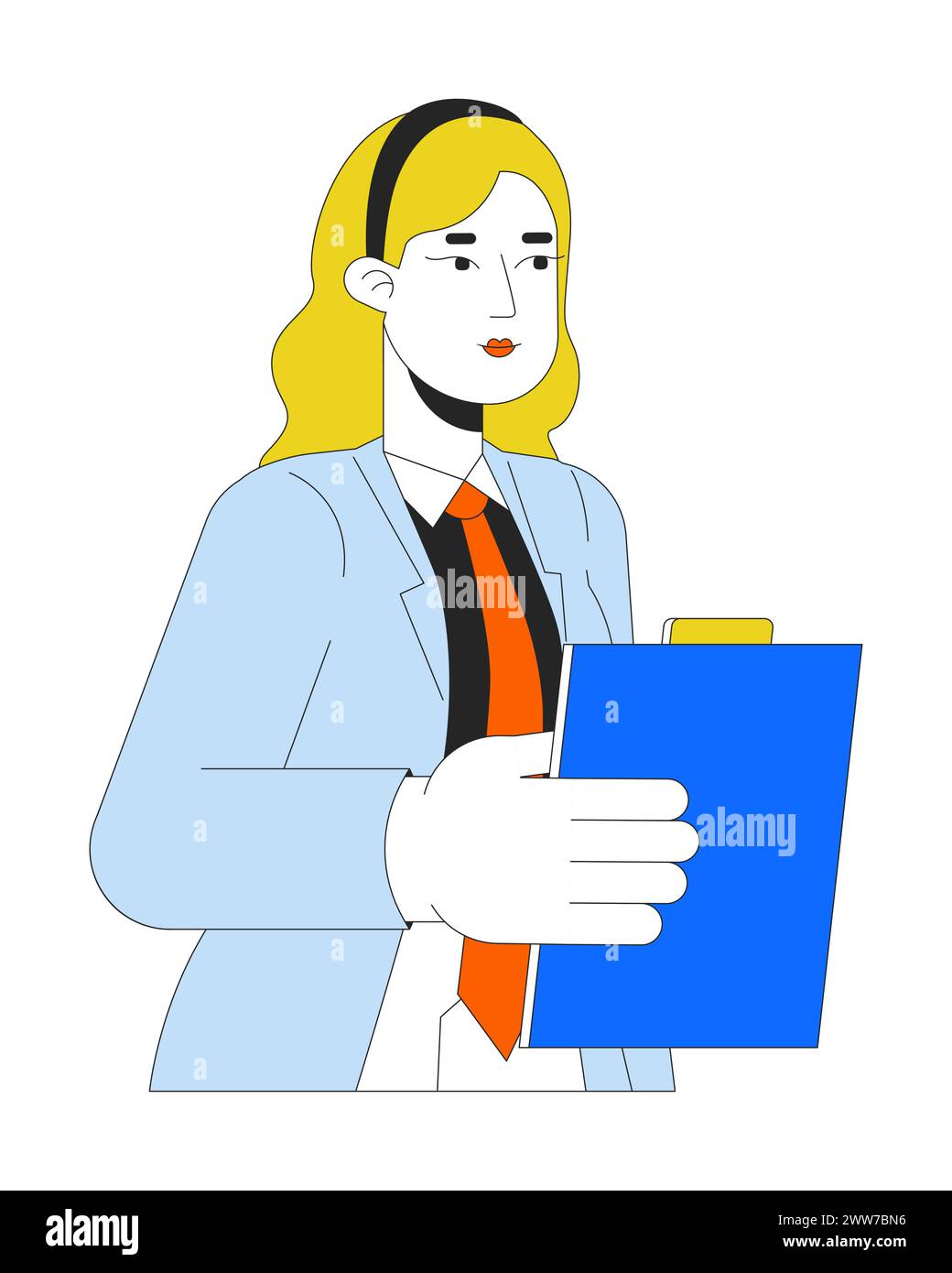 Serious female secretary office worker 2D linear cartoon character ...