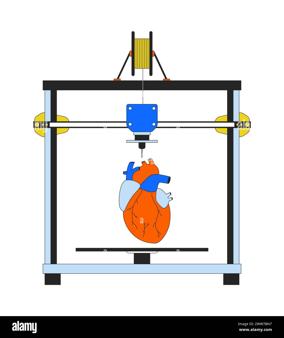 Artificial Heart On 3d Printer 2d Linear Cartoon Object Stock Vector Image And Art Alamy