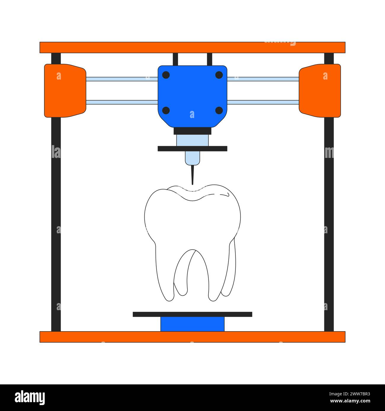 Dental implant denture on 3d printer 2D linear cartoon object Stock ...