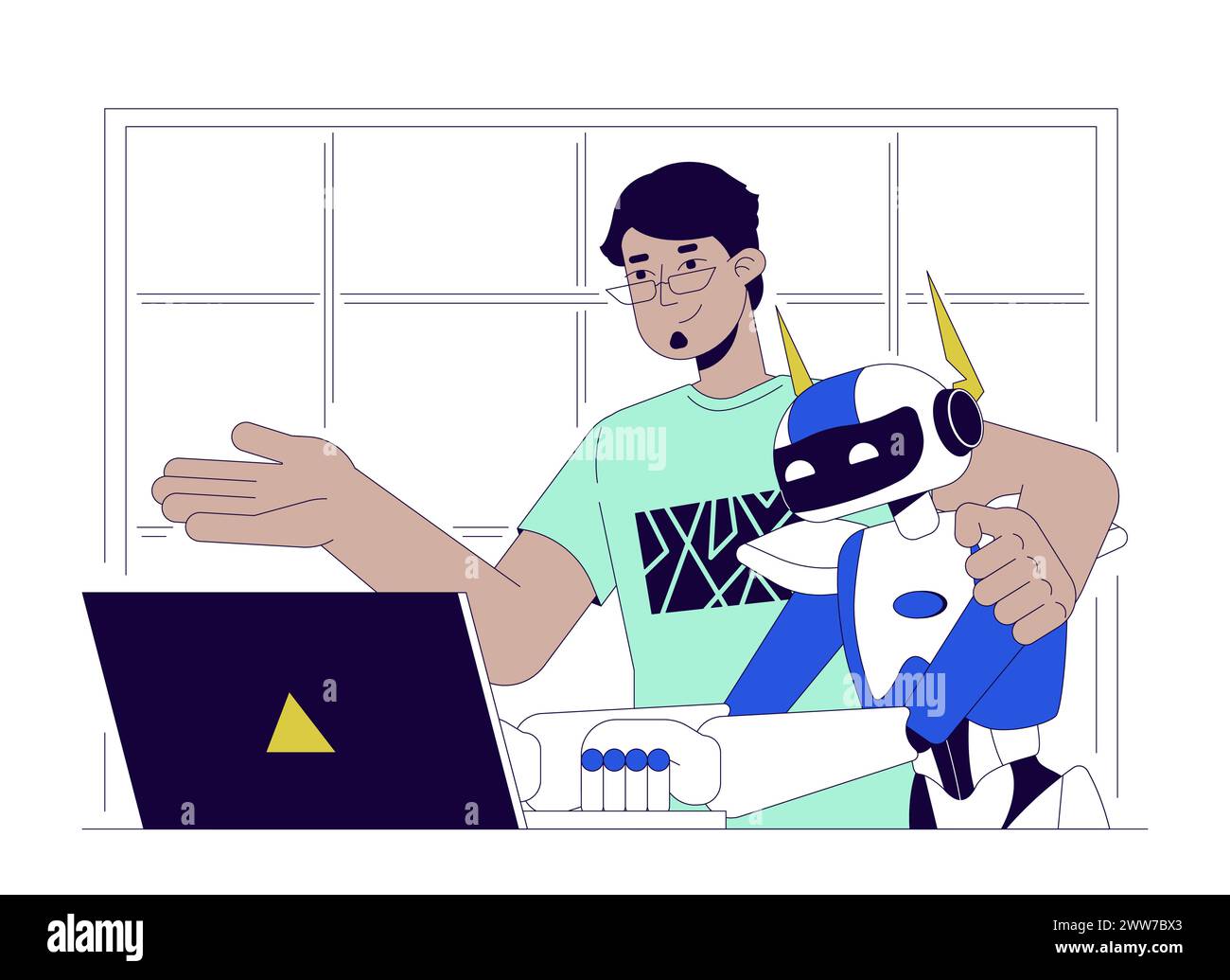 AI integration line cartoon flat illustration Stock Vector Image & Art ...