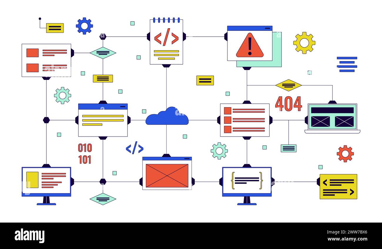 Computer network 2D linear illustration concept Stock Vector Image ...