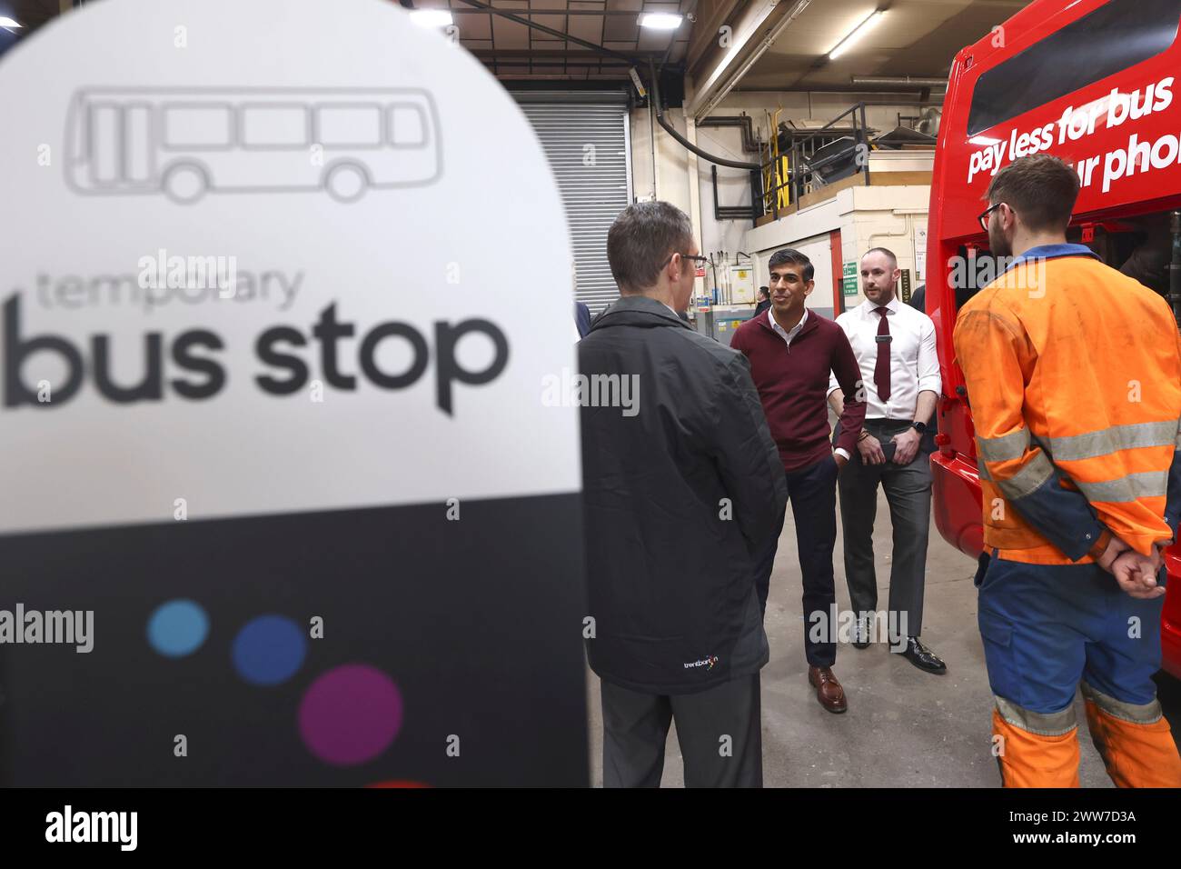 Prime Minister Rishi Sunak speaks to employees during a local elections ...