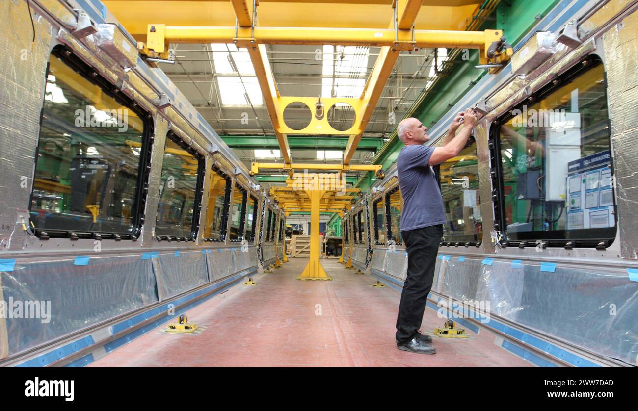 File photo showing trains being made at Bombardier's Derby factory ...