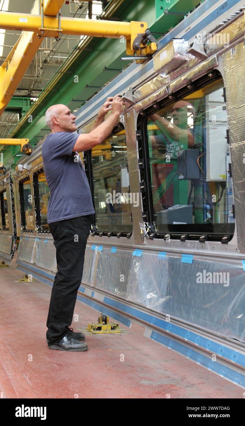 File photo showing trains being made at Bombardier's Derby factory ...