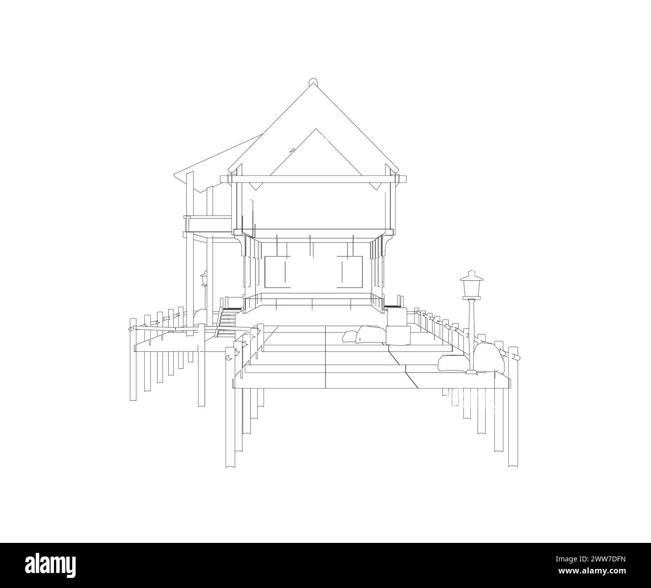 Vector illustration, summer house by the sea. 3D suburban house model ...