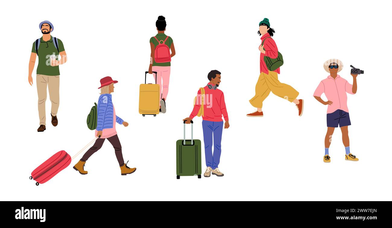 Set of different tourist Characters, men and women Stock Vector Image ...