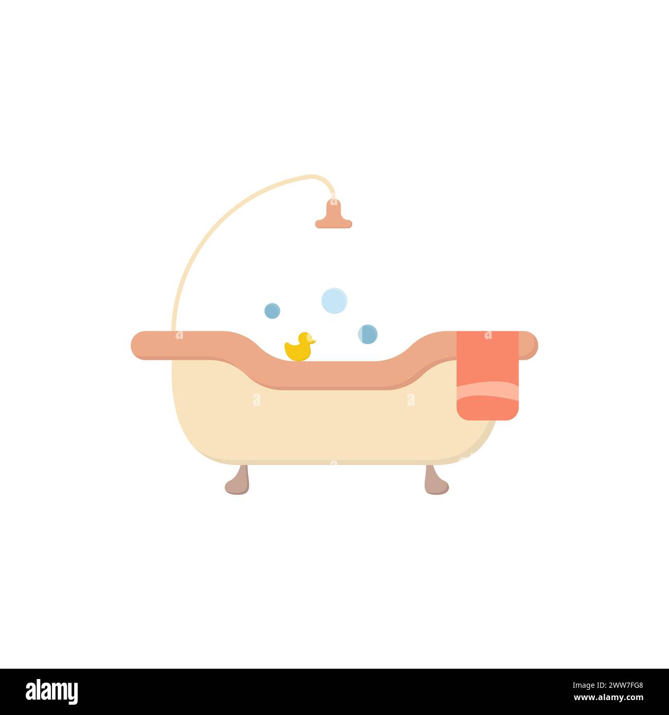 Bathroom cute color concept icon. Simple shower vector. A bathtub in a ...