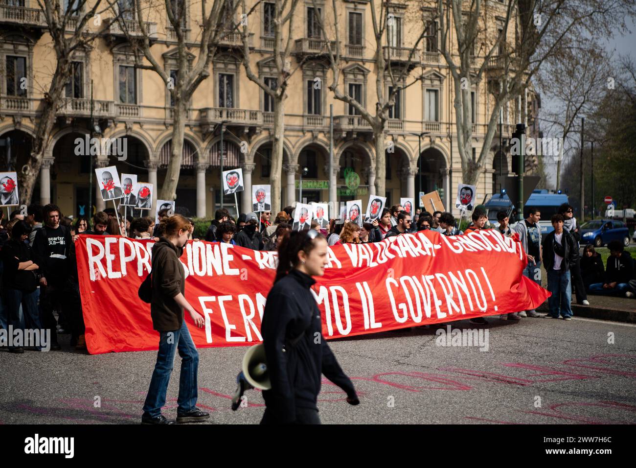 Torino, Italia. 21st Mar, 2024. People during a student demo to protest ...