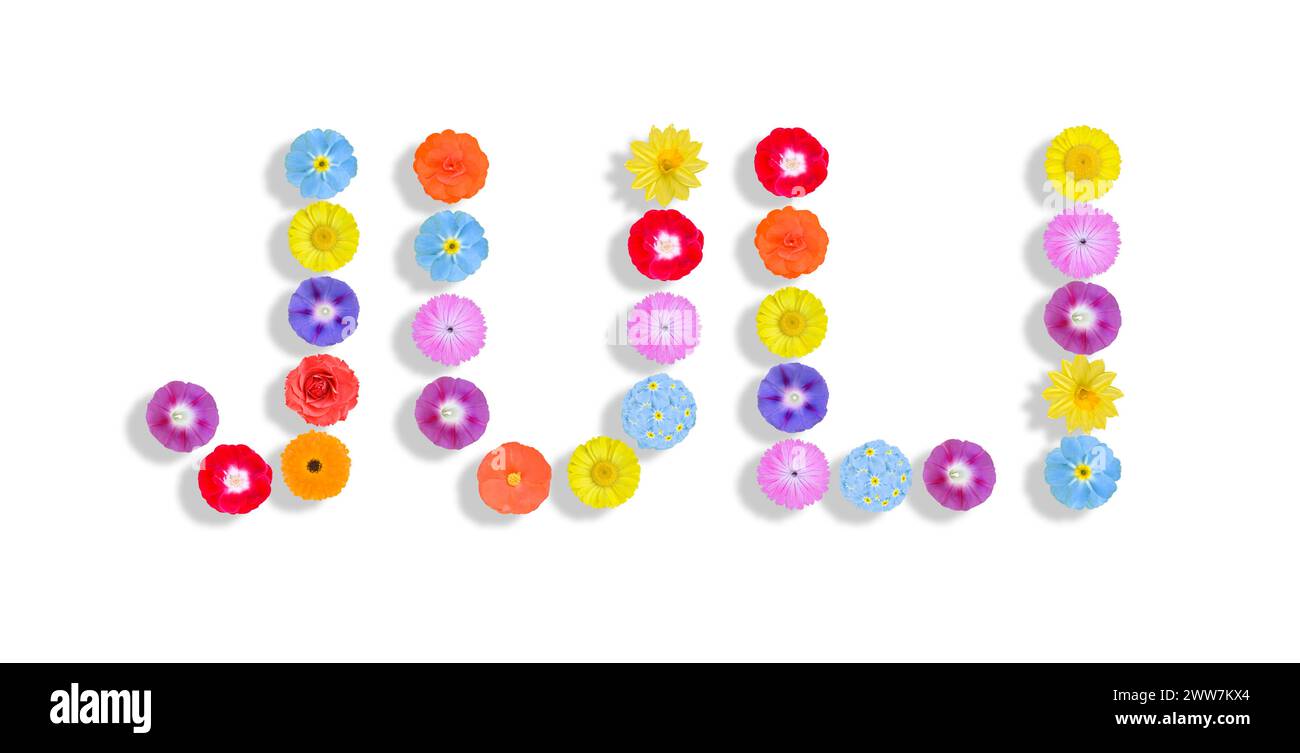 Word Juli written with flowers Stock Photo - Alamy