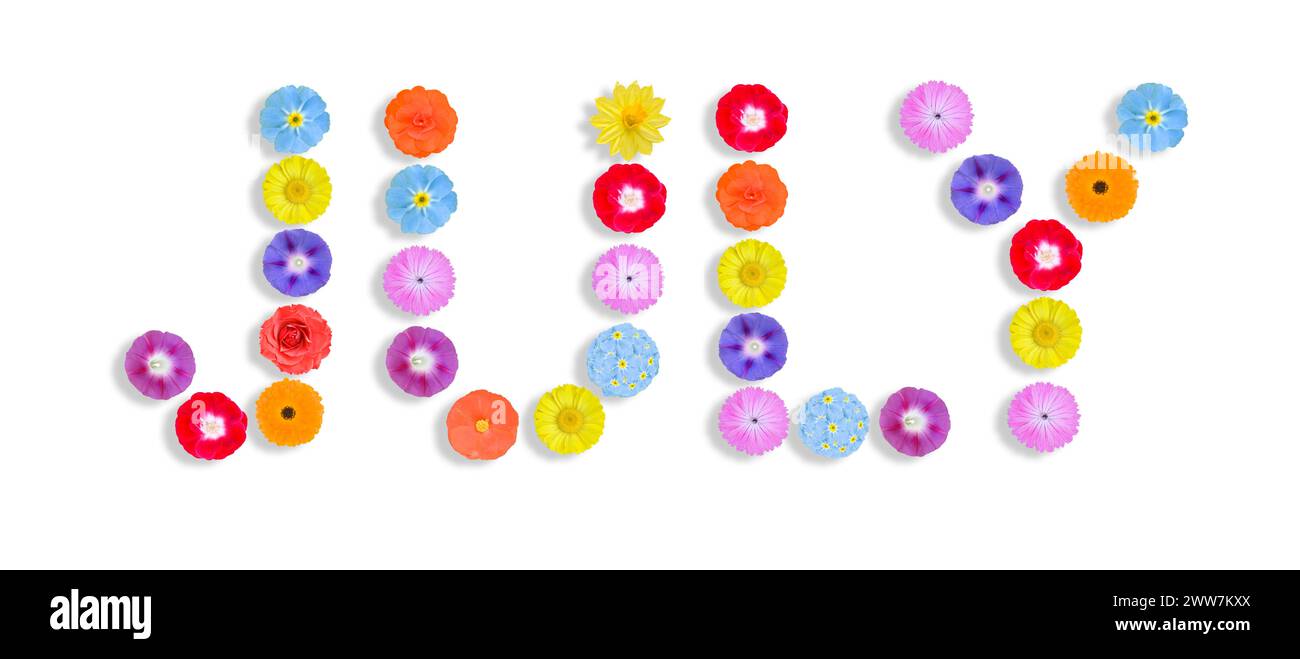 Word July written with flowers Stock Photo - Alamy