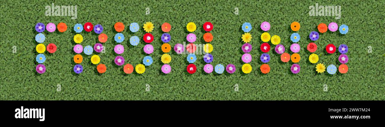 German word Fruehling written with flowers Stock Photo - Alamy