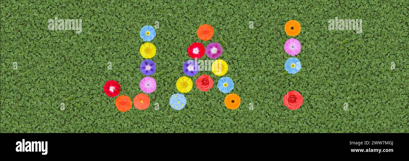 Saying yes in german written with different colourful flowers Stock ...