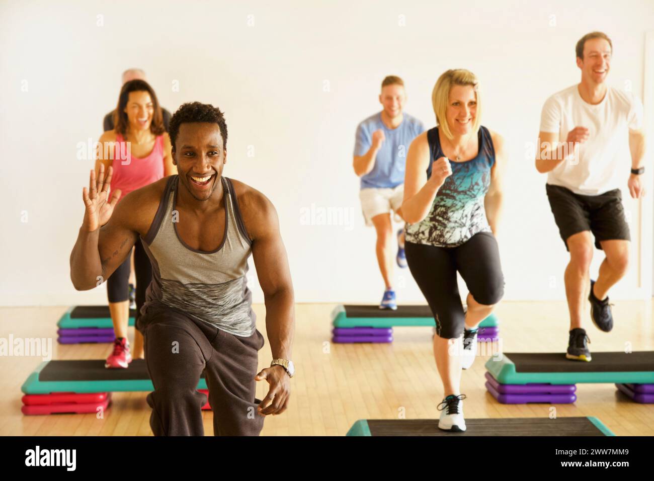 Group of People at Step Aerobics Class Stock Photo - Alamy