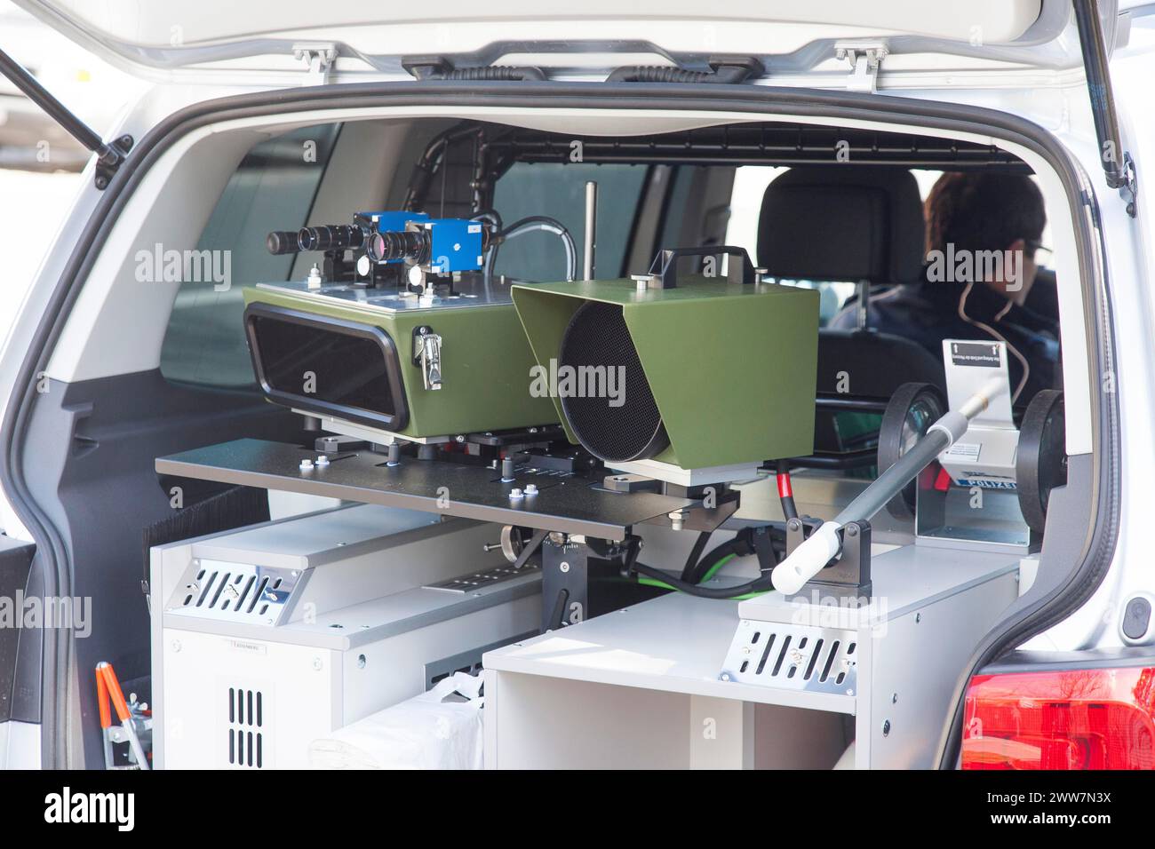 Police vehicle with speed measurement equipment, speed camera, 16.04. ...