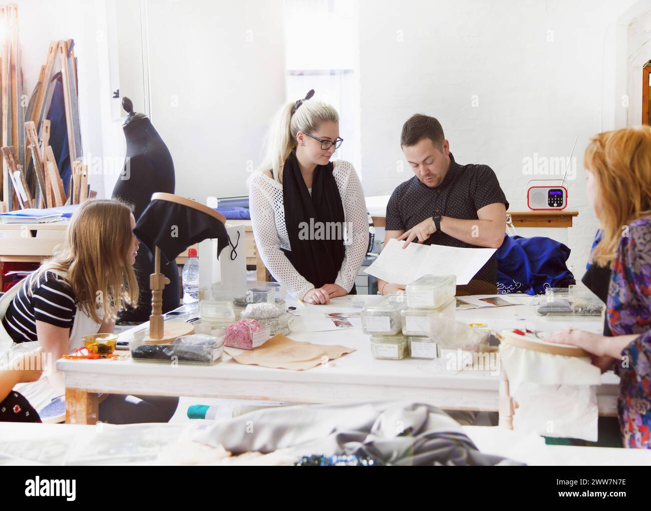 Design Professionals Working at Embroidery Studio Stock Photo - Alamy