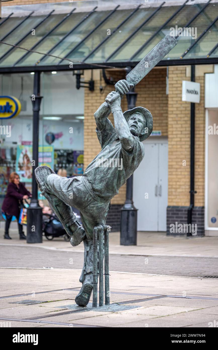 Hastings, March 21st 2024: Cricketer statue in Priory Meadow Stock ...