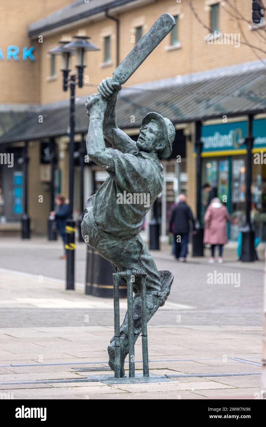 Hastings, March 21st 2024: Cricketer statue in Priory Meadow Stock ...