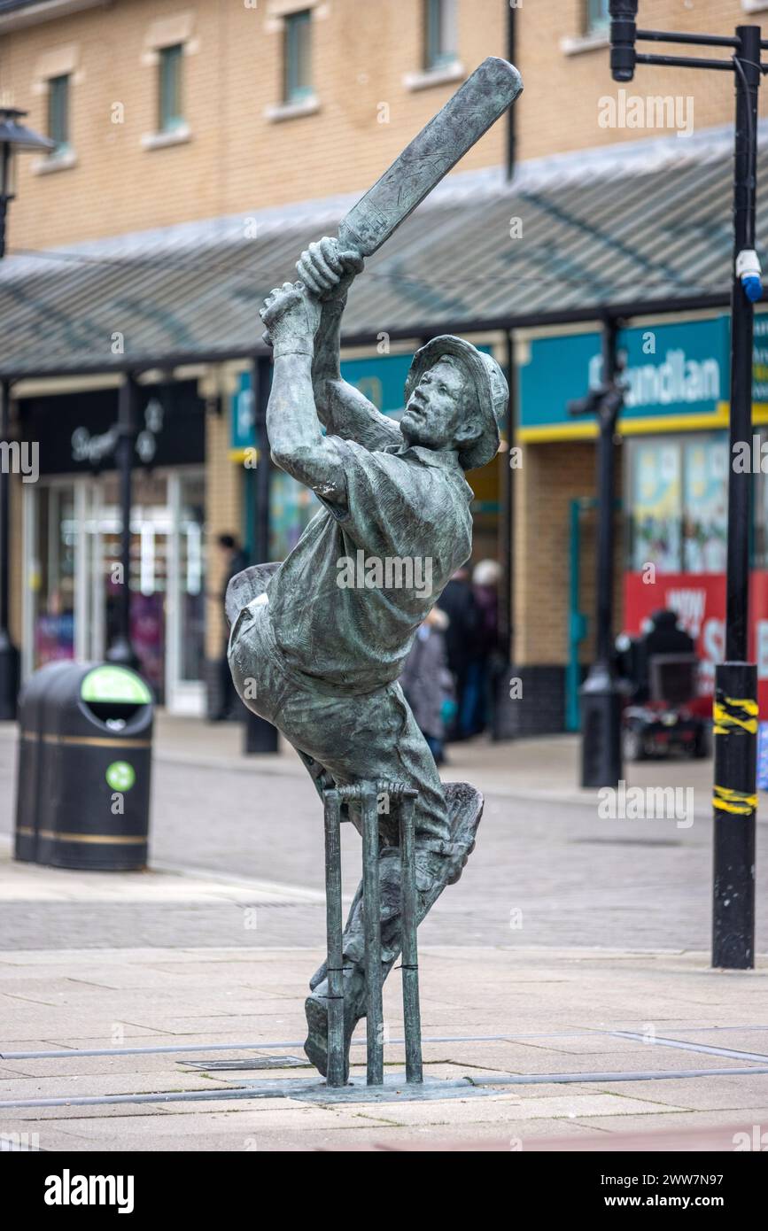 Hastings, March 21st 2024: Cricketer statue in Priory Meadow Stock ...