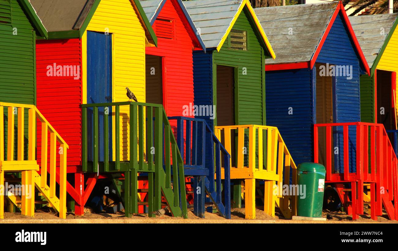 Colourful bathing huts in James Town, James Town, South Africa Stock ...