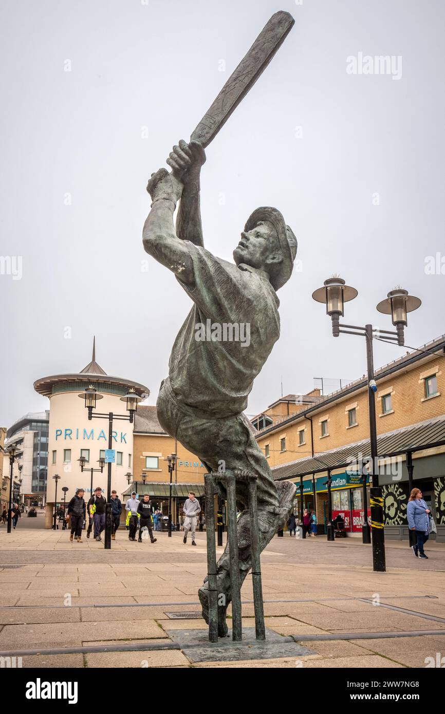 Hastings, March 21st 2024: Cricketer statue in Priory Meadow Stock ...