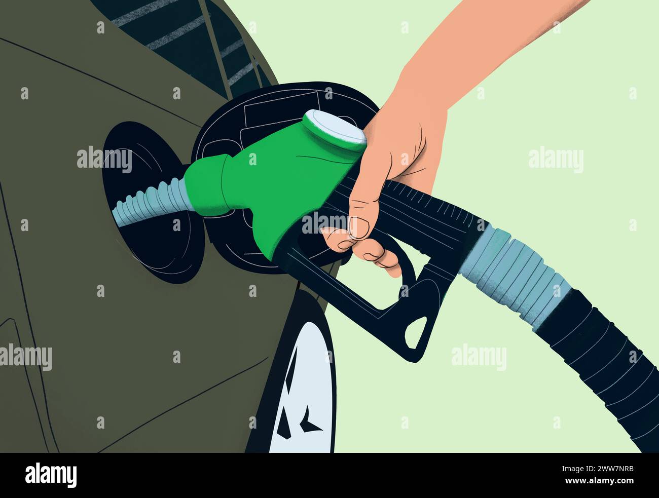 Close up hand holding green biofuel gas pump, refilling gas tank Stock ...