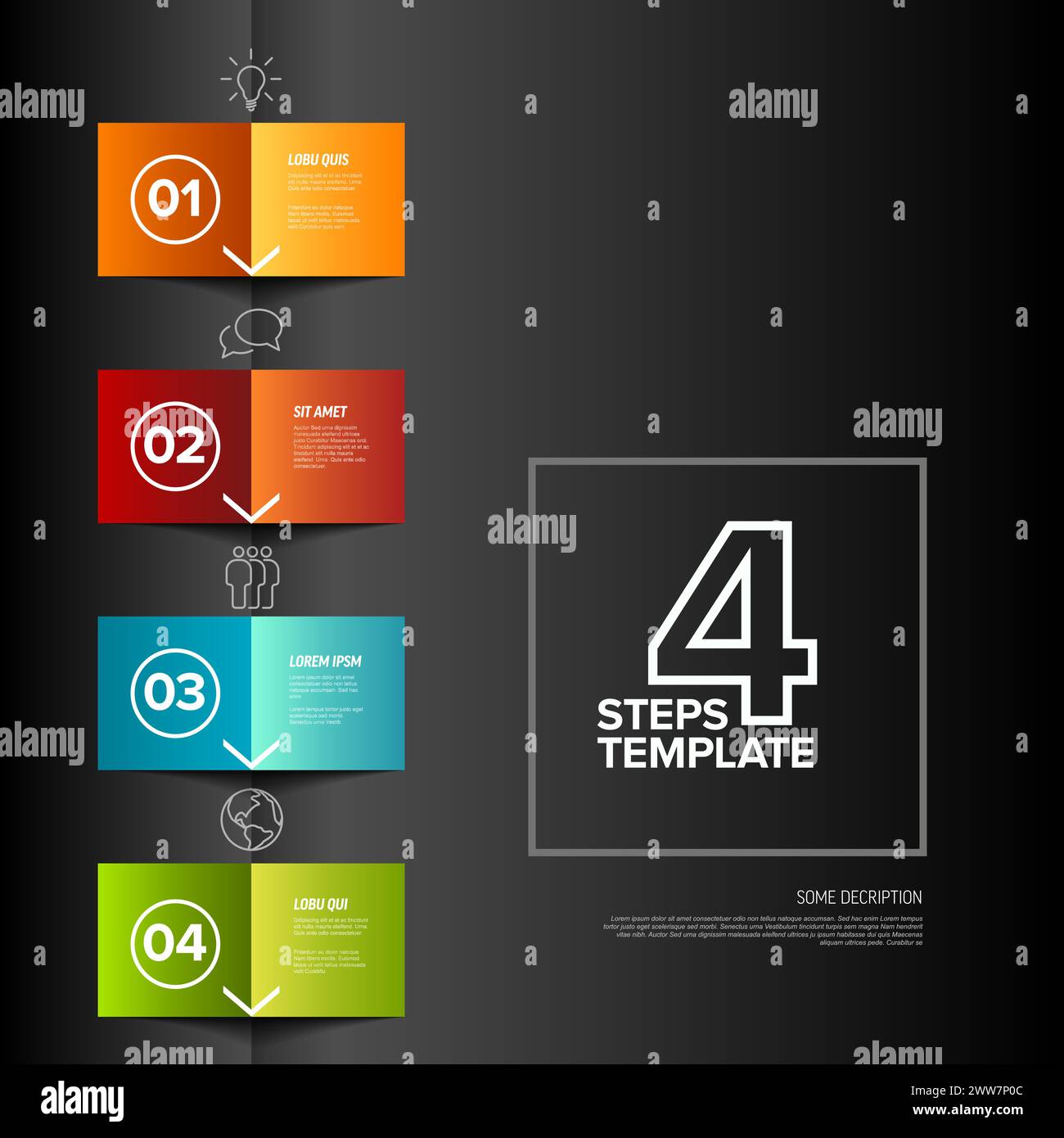 Vector four simple colorful folded paper steps progress template with ...