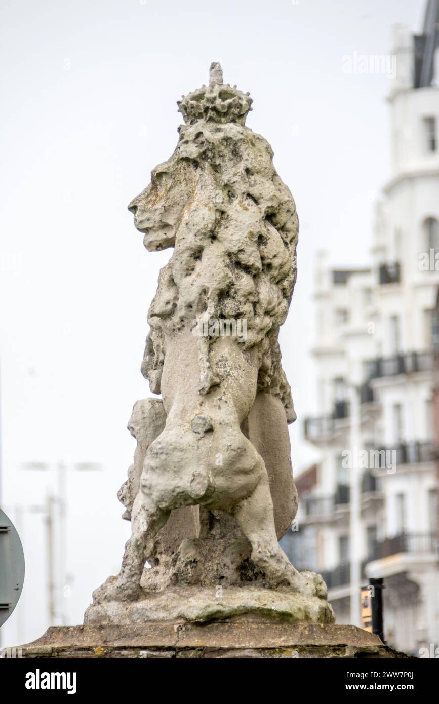 Hastings, March 21st 2024: Lion statue on Hastings seafront Stock Photo ...