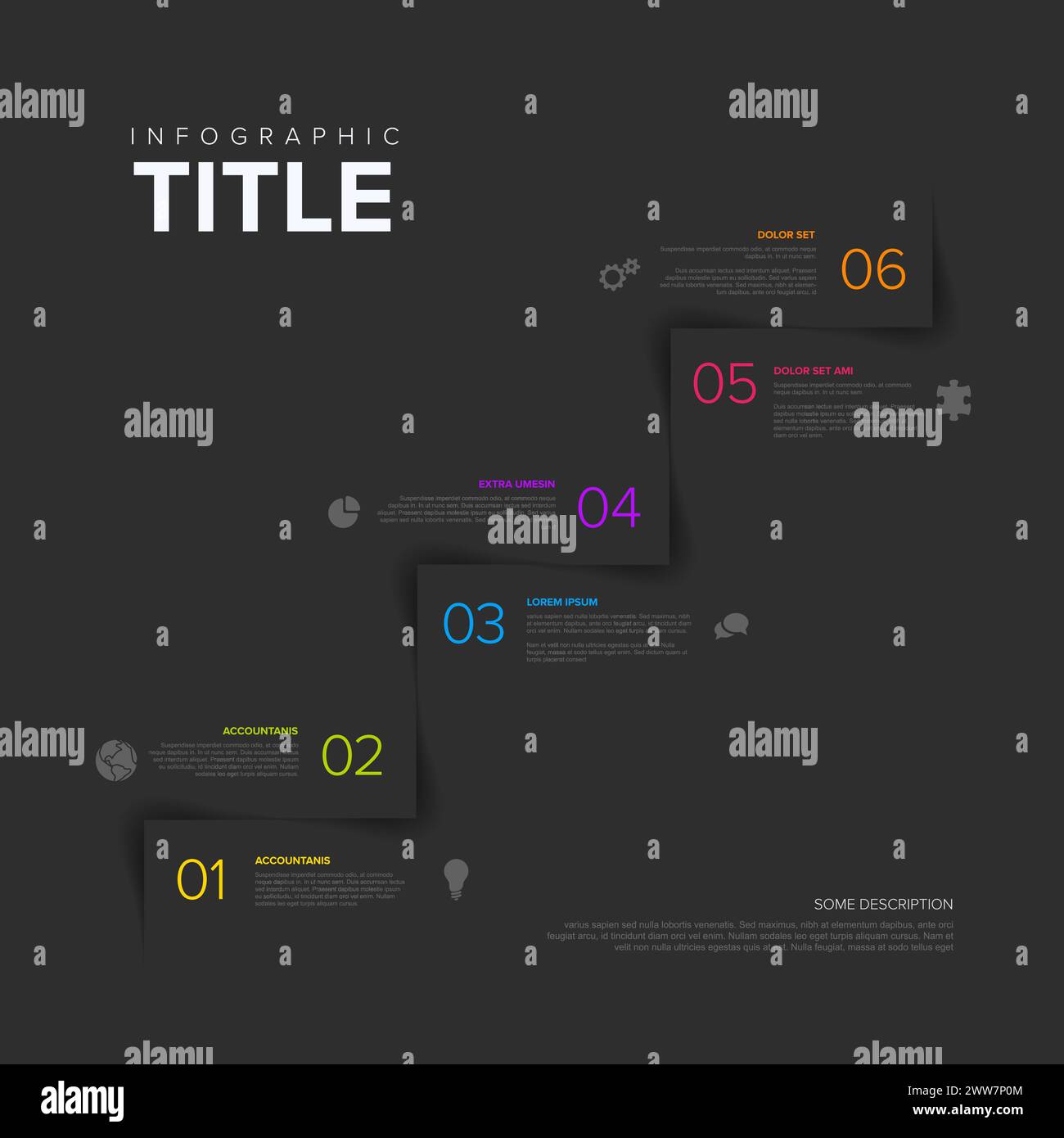 Dark simple infographic template with steps made of light shadow on ...