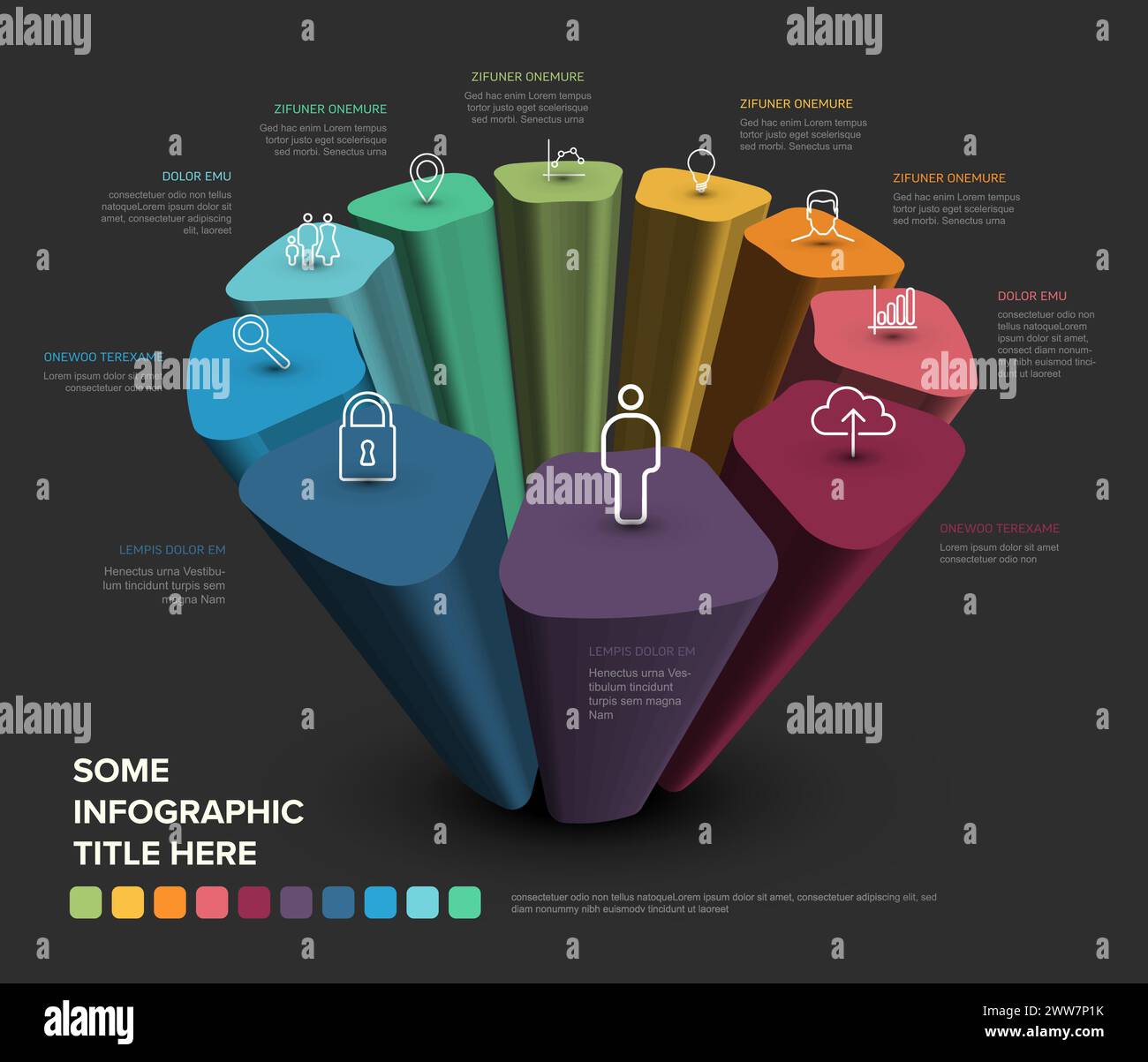 Rainbow abstract shape infographic made of ten simple elements with ...