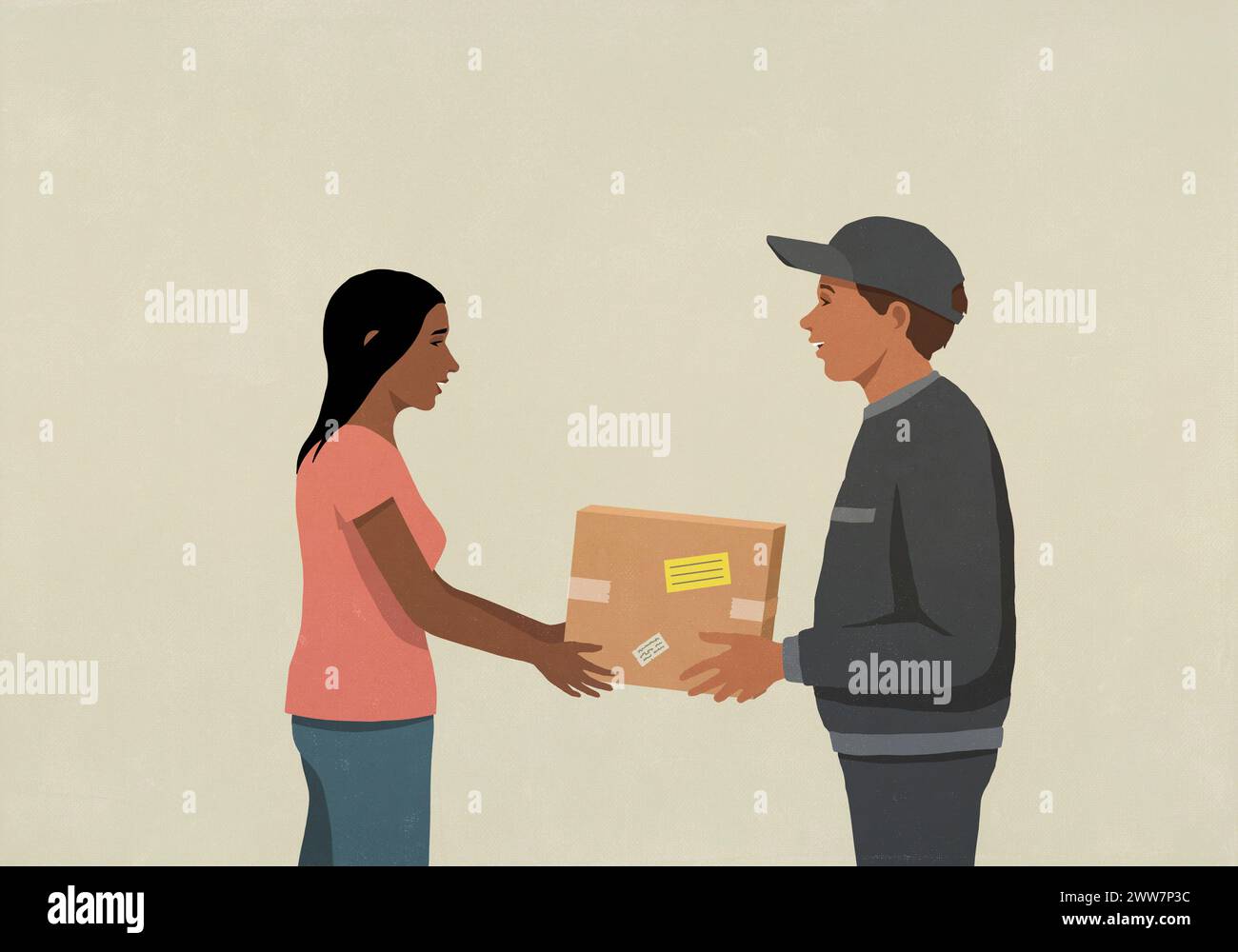 Woman receiving package from delivery man Stock Photo - Alamy