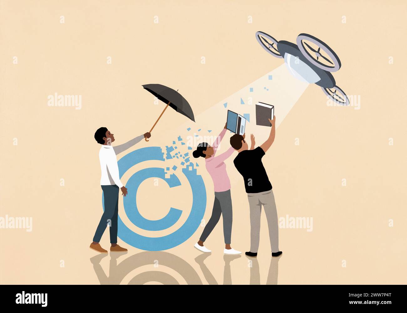 Creative business people shielding copyright from infringing drone ...