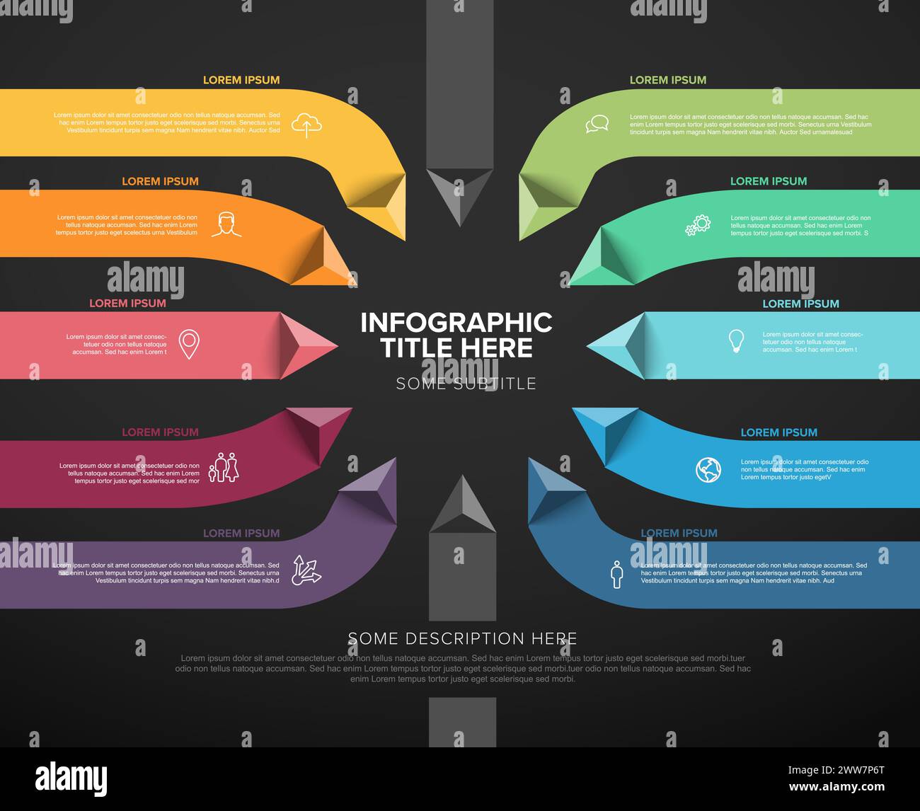 Dark multipurpose Infographic template made from title in big circle ...